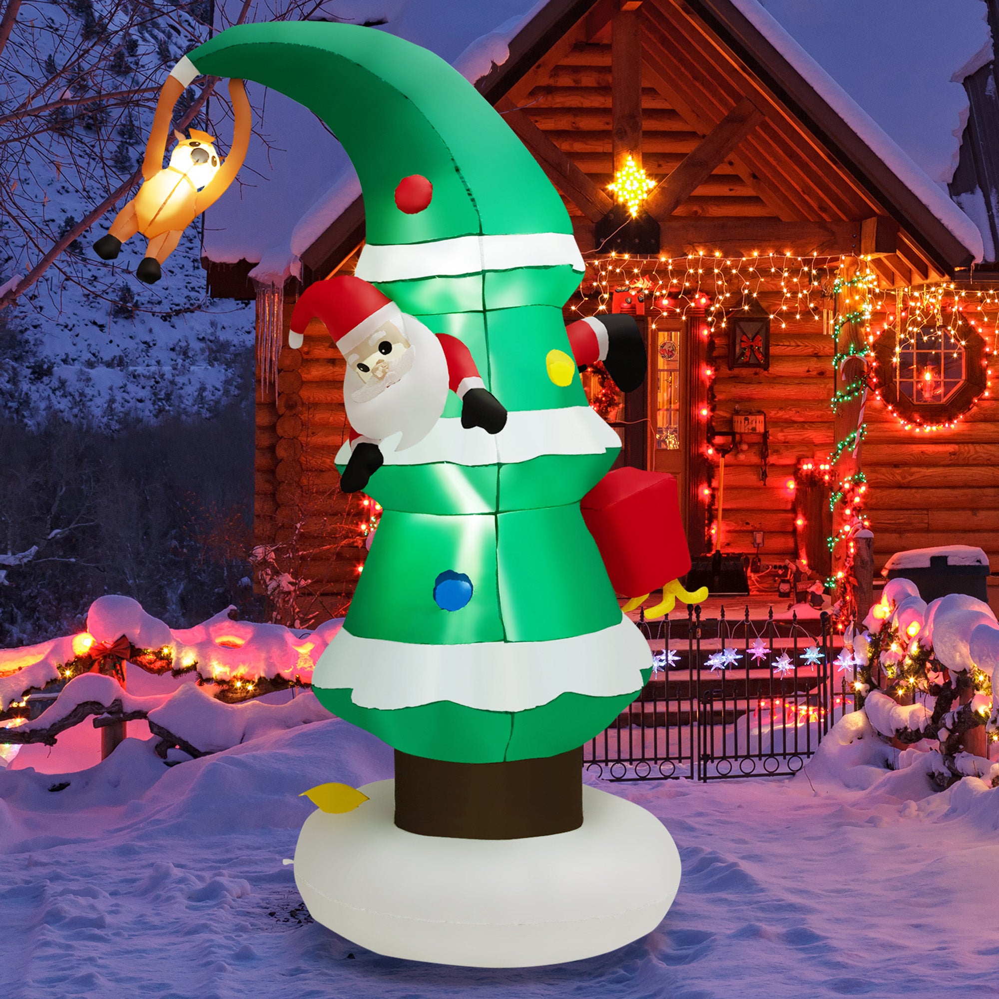 Gymax 8ft Christmas Inflatable Tree And Santa Claus Yard Decor W Air Bl